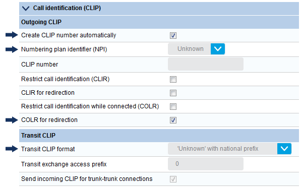 Configuring trunk group CLIP Settings